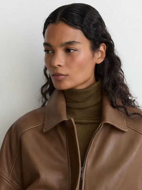REISS Maeve Leather Twin-pocket Relaxed Jacket