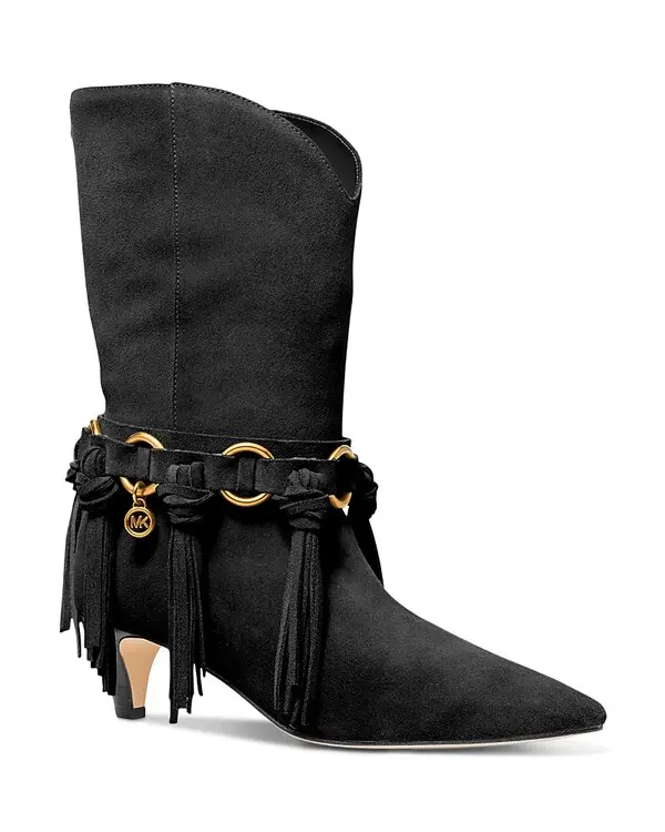 Michael Kors Daniela Leather Fringe Boots - Black