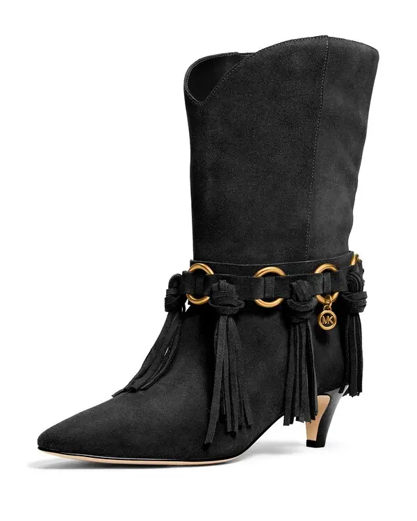 Michael Kors Daniela Leather Fringe Boots - Black