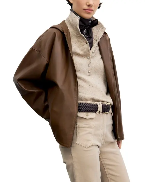 Gerard Darel Pam Leather Hooded Jacket