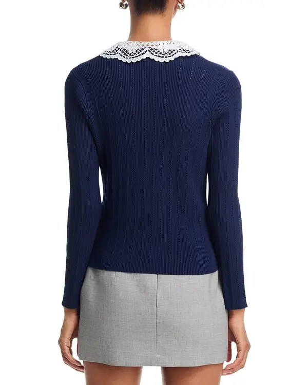 Aqua Lace Collar Pointelle Cardigan Exclusive