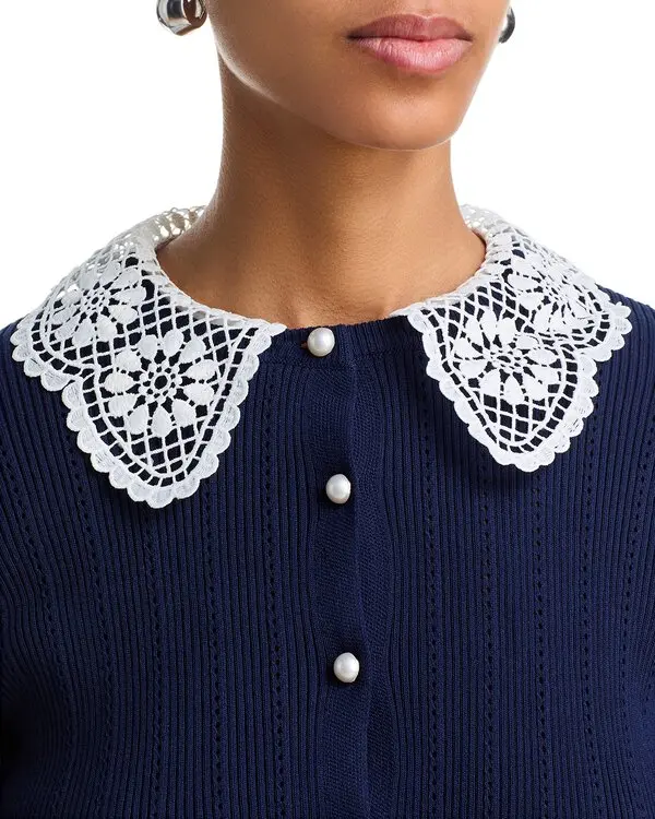 Aqua Lace Collar Pointelle Cardigan Exclusive