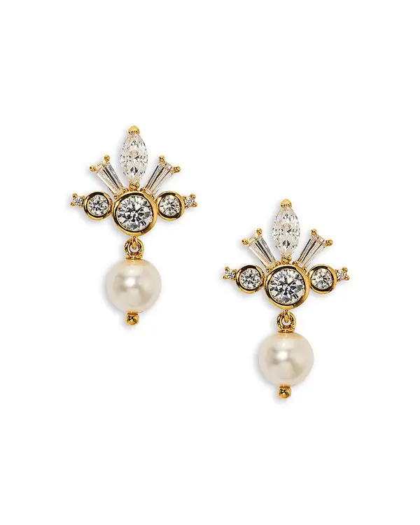 Nadri Cubic Zirconia & Imitation Pearl Under The Sea Crown Drop Earrings - Gold
