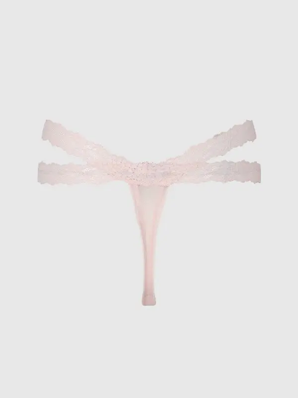 Frederick's Of Hollywood Stella Mesh & Lace Double Band Thong - Light Pink