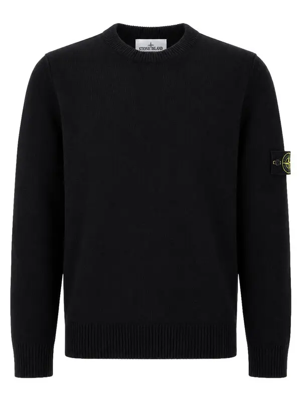 Stone Island Maglia In Lana Con Patch Logo - Black
