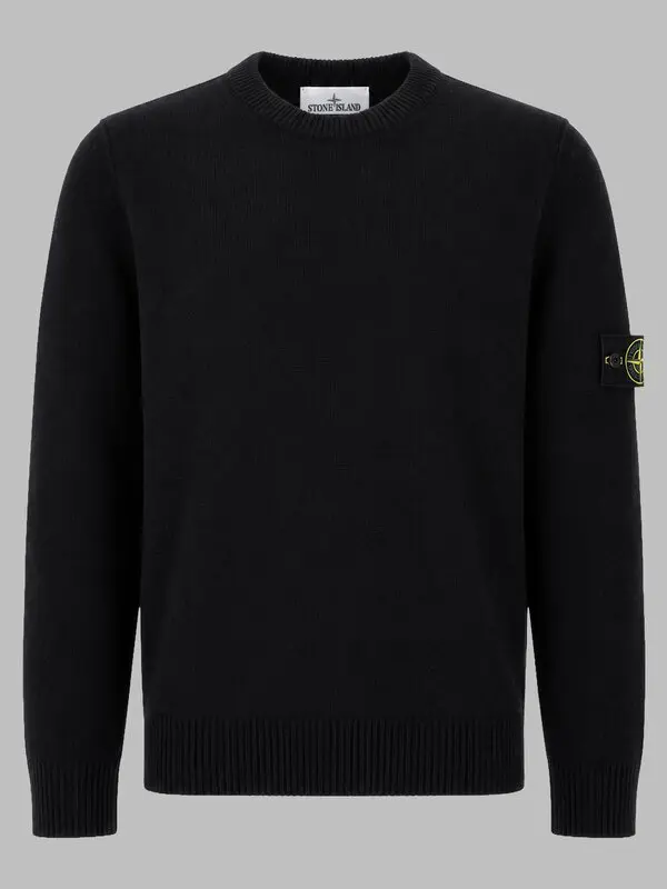 Stone Island Maglia In Lana Con Patch Logo - Black