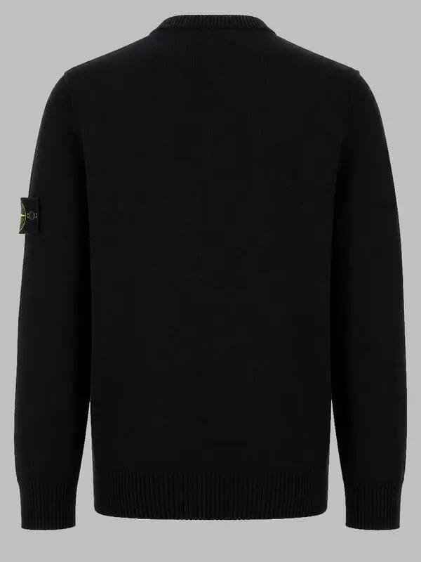 Stone Island Maglia In Lana Con Patch Logo - Black