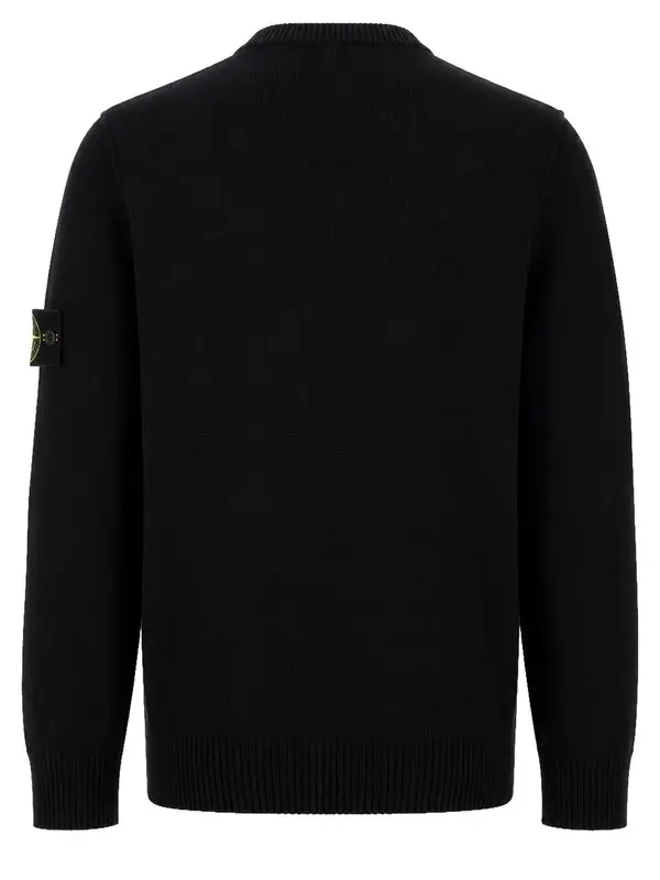 Stone Island Maglia In Lana Con Patch Logo - Black