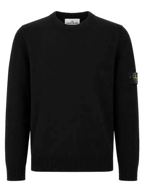 Stone Island Wool Sweater With Logo Patch - Black