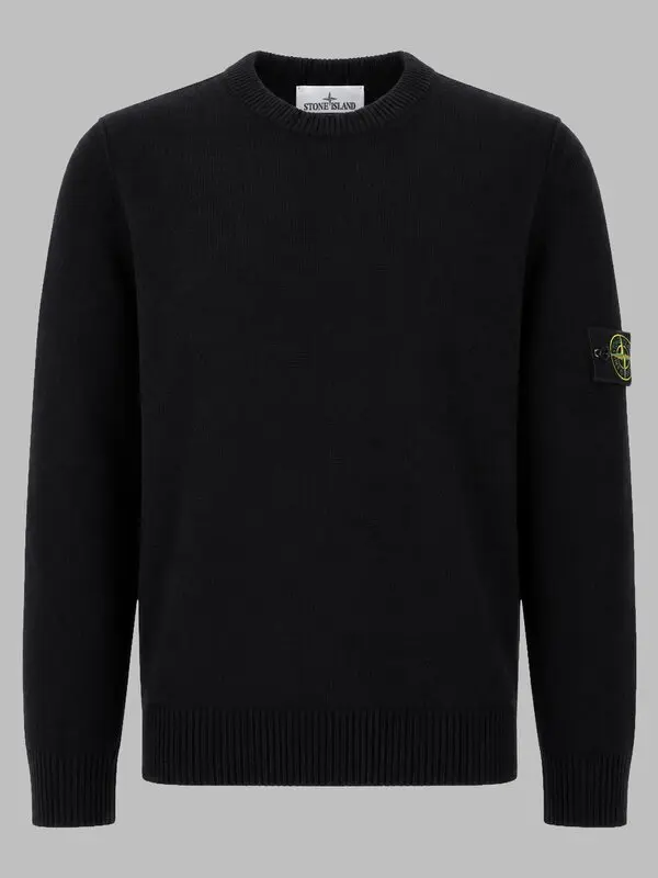 Stone Island Wool Sweater With Logo Patch - Black