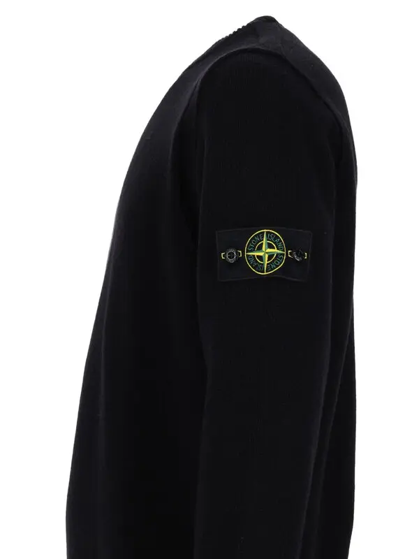 Stone Island Wool Sweater With Logo Patch - Black