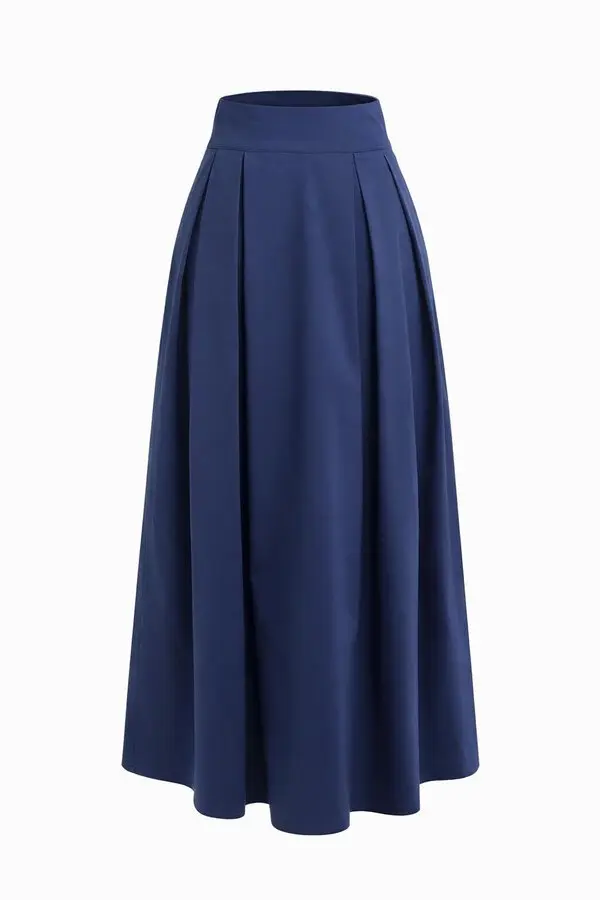 EXQUISE Flori Pleated Elasticated Back Midi Skirt Navy