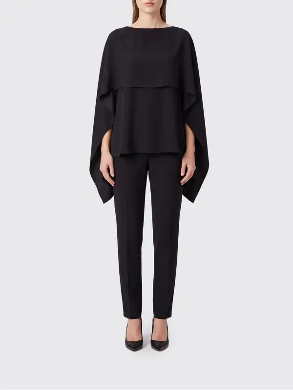 Alberta Ferretti Long Asymmetric Satin Cape With Short Sleeves - Black