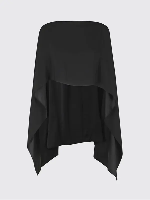 Alberta Ferretti Long Asymmetric Satin Cape With Short Sleeves - Black
