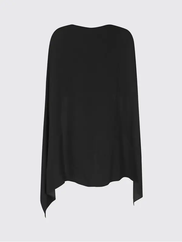 Alberta Ferretti Long Asymmetric Satin Cape With Short Sleeves - Black