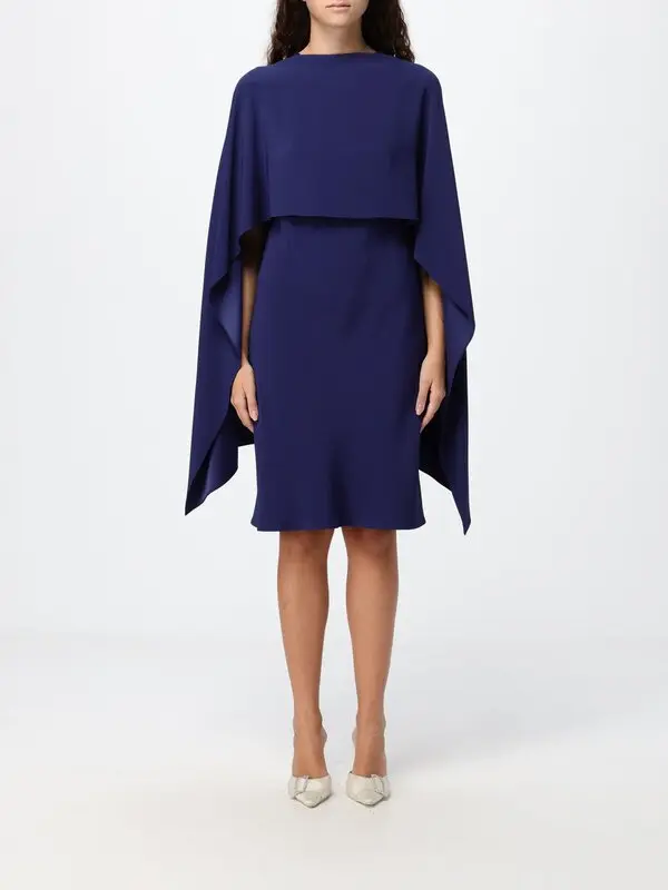 Alberta Ferretti Long Asymmetric Satin Cape With Short Sleeves - Blue