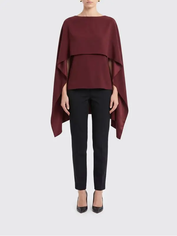 Alberta Ferretti Long Asymmetric Satin Cape With Short Sleeves - Red