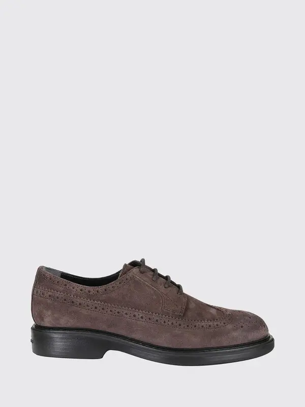 Hogan Suede Leather Derby Brogues With Wingtip Motif - Brown