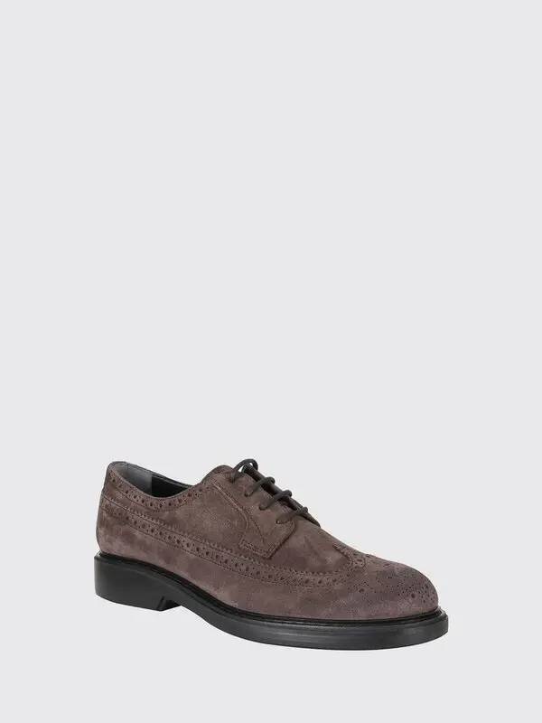 Hogan Suede Leather Derby Brogues With Wingtip Motif - Brown