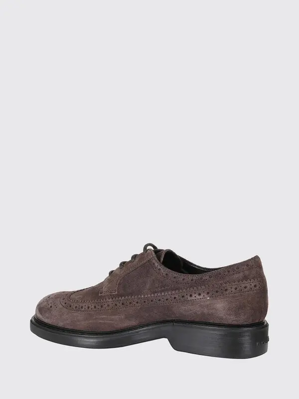 Hogan Suede Leather Derby Brogues With Wingtip Motif - Brown