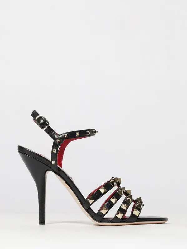 Valentino Garavani Rockstud High-heeled Calf Leather Sandals With Ankle Strap - Black
