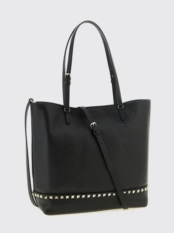 Valentino Garavani Rockstud Grained Leather Tote Bag With Studs - Black