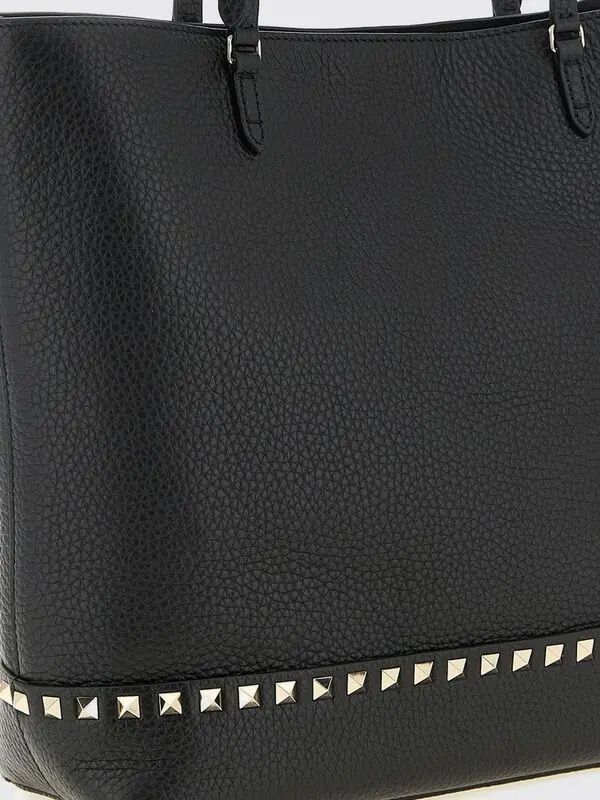 Valentino Garavani Rockstud Grained Leather Tote Bag With Studs - Black