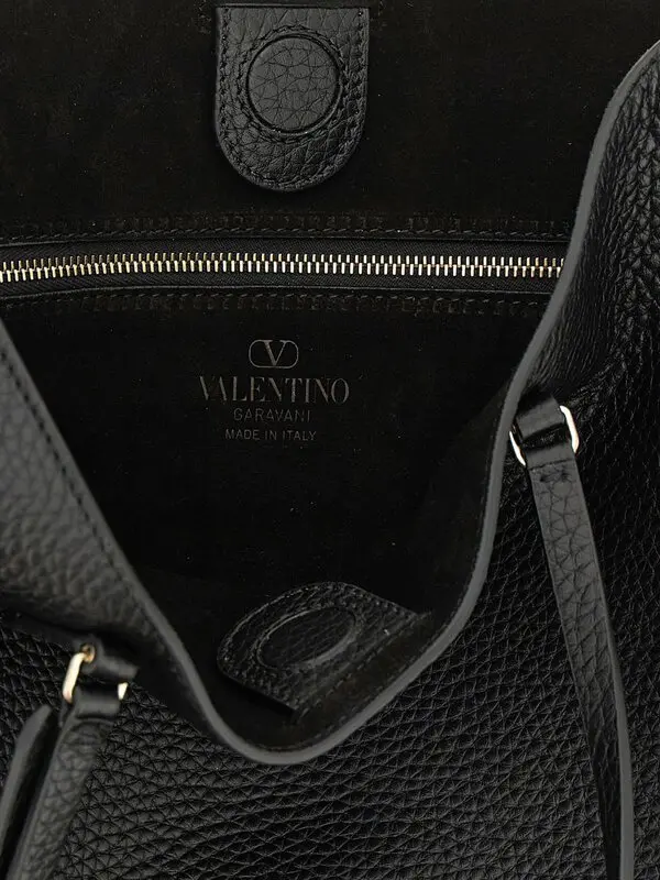 Valentino Garavani Rockstud Grained Leather Tote Bag With Studs - Black