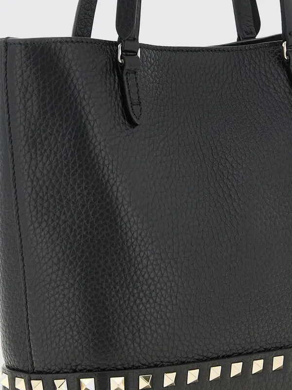 Valentino Garavani Rockstud Small Grained Calfskin Leather Tote Bag - Black