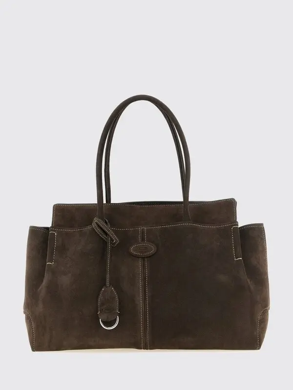TOD'S Suede Shoulder Bag With Double Handle And Charm - Brown