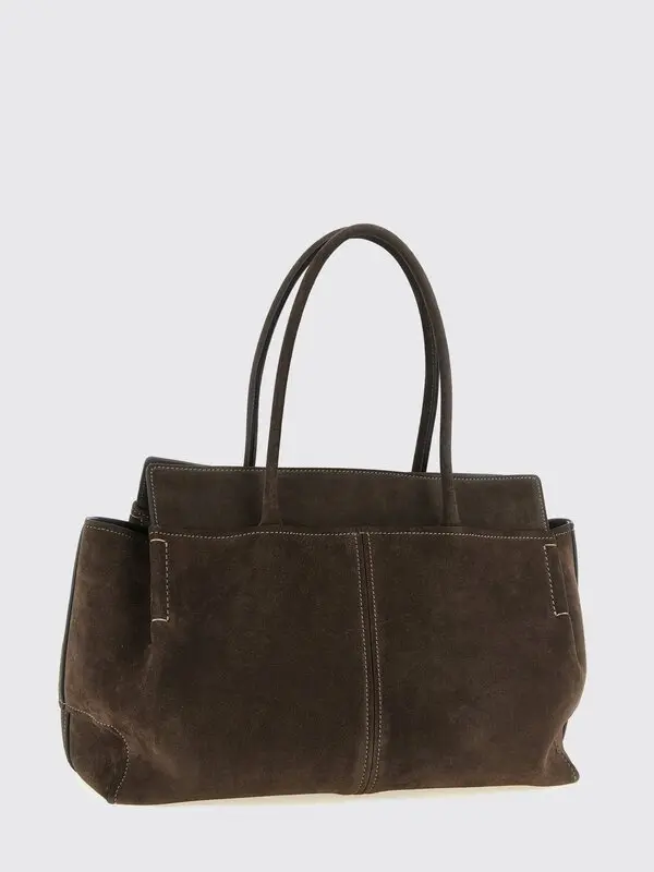 TOD'S Suede Shoulder Bag With Double Handle And Charm - Brown