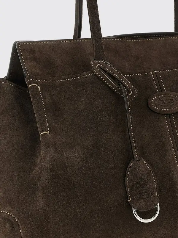 TOD'S Suede Shoulder Bag With Double Handle And Charm - Brown