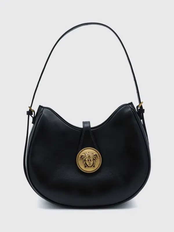Versace Emblème Lambskin Leather Hobo Bag With Medusa Logo - Black