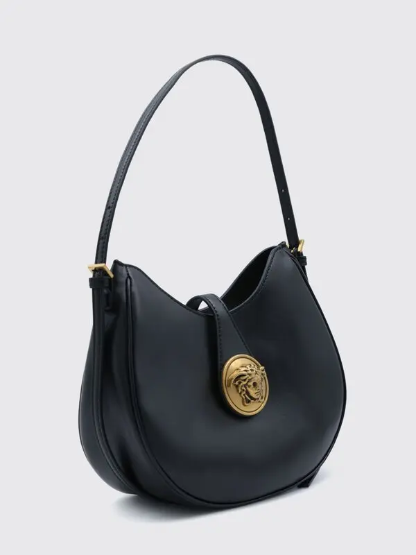 Versace Emblème Lambskin Leather Hobo Bag With Medusa Logo - Black