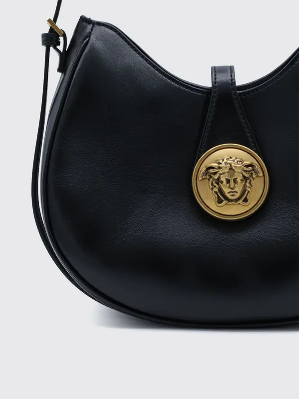 Versace Emblème Lambskin Leather Hobo Bag With Medusa Logo - Black
