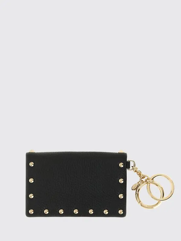 Valentino Garavani Rockstud Grained Calfskin Leather Key Holder With Flap - Black