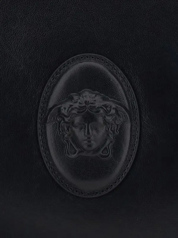 Versace Lambskin Pouch With Medusa Logo And Removable Wrist Strap