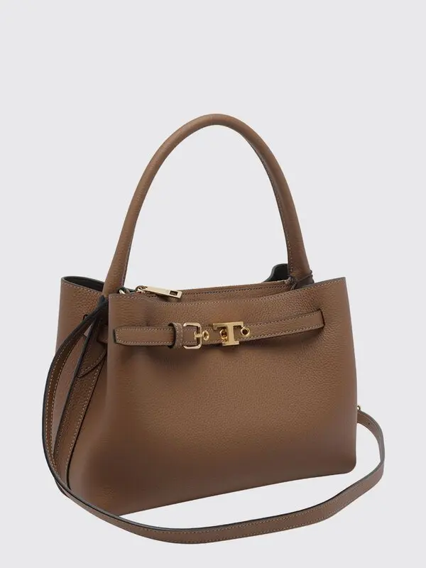 TOD'S Small Grained Leather Shoulder Bag With T Timeless Logo - Brown