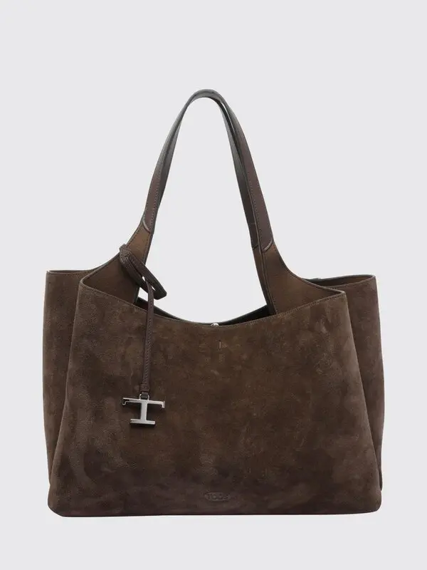 TOD'S Suede Shoulder Bag With T Timeless Logo - Brown