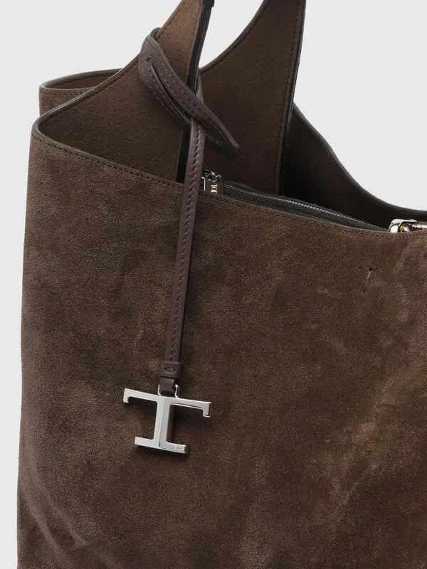 TOD'S Suede Shoulder Bag With T Timeless Logo - Brown