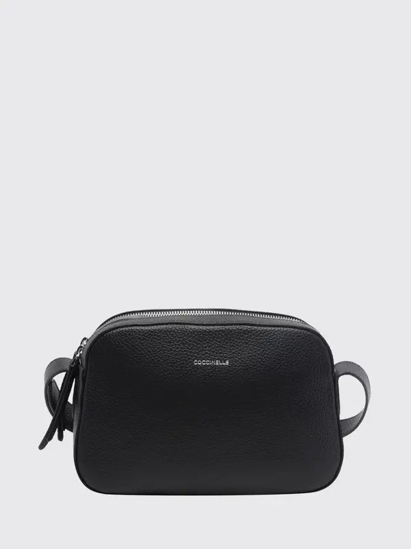 COCCINELLE Grained Leather Crossbody Bag With Zip And Laminated Logo - Black