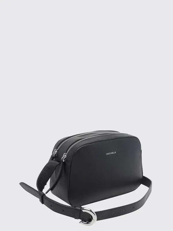 COCCINELLE Grained Leather Crossbody Bag With Zip And Laminated Logo - Black