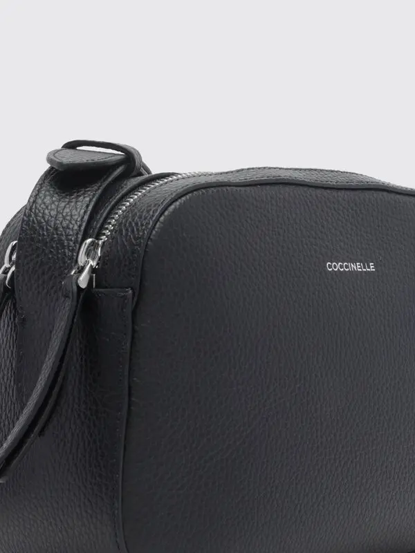 COCCINELLE Grained Leather Crossbody Bag With Zip And Laminated Logo - Black