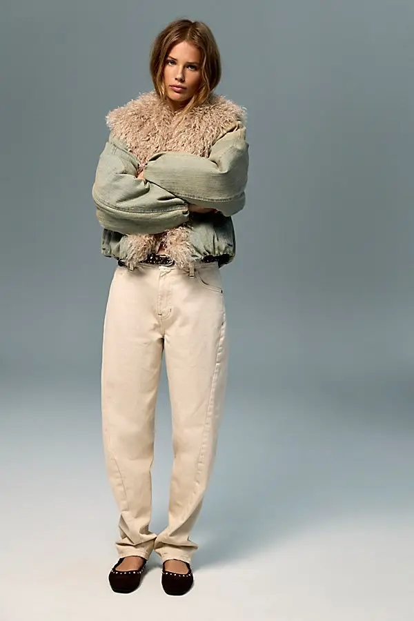 Free People We The Free Kemper Slim Tapered Jeans - Custard