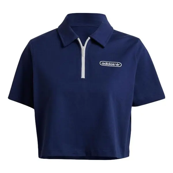 Adidas Original Crop Zip Polo Shirt - Night Sky