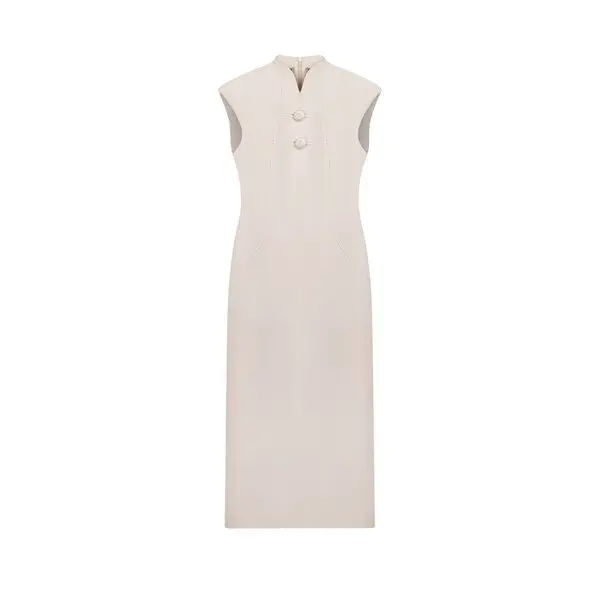 NOCTURNE Neutrals Ecru Padded Shoulder Button Detail Maxi Dress - Beige