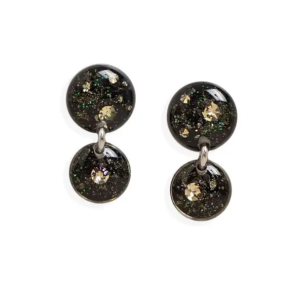 KATE KOEL Black / Silver Galaxy Dangle Circle Drop Earrings