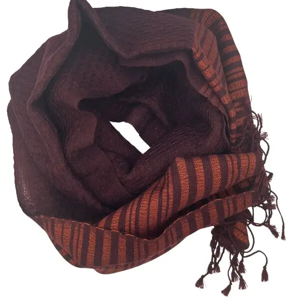 HERITAGEMODA Red / Black Lightweight Wool Scarf In Deep Burgundy With Rust Stripes – Textured Woven Scarf