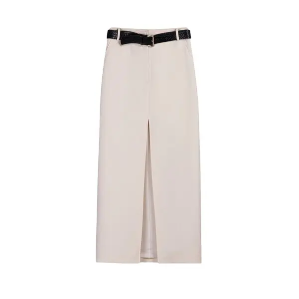 NOCTURNE Neutrals Belted Front Slit Maxi Skirt - Black