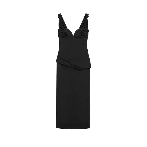 NOCTURNE Boned Sweetheart Peplum Midi Dress - Black